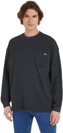 Tommy Jeans Herren Sweatshirt Relaxed Waffle ohne Kapuze, Schwarz (Black), M