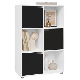 Woltu Biblioth&egrave;que &Eacute;tag&egrave;re de Rangement, Meuble Cube 59,6x29x91cm, en MDF, pour Salon, Bureau, avec 3 Portes, 6 Compartiments, Blanc+Noir, SK001wsz