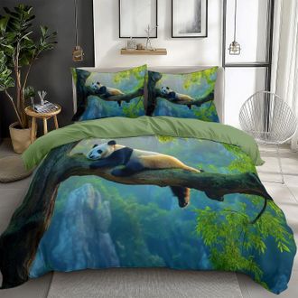 Generic 135 x 200 cm Bettw&auml;sche Set Tier Panda AST Schlafen Drucken Bettbezug Gr&uuml;n, Bettbezug Weiche Mikrofaser Doppelseitig Reversibel, Mit Rei&szlig;verschluss un