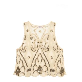 Oltre Top en tulle brod&eacute; - Femme - Tops - Jaune - Taille: 44 FR