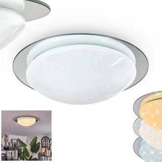 HOFSTEIN LED Deckenleuchte Kessmansbo, dimmbare Deckenlampe aus Kunststoff in Silber/Weiß, Deckenleuchte mit Glitzer-Effekt, CCT, Fernbedienung, IP44, Wohnzimm