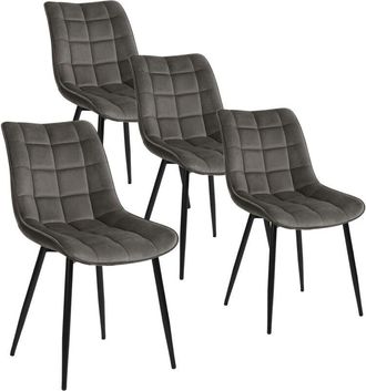 Woltu Woltu - 4X Chaise de salle &agrave; Manger avec pieds en m&eacute;tal - Rembourr&eacute; en Velours - Gris Fonc&eacute; Moderne