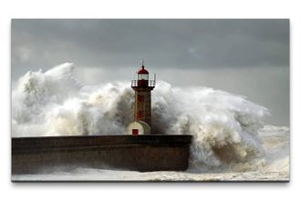 Paul Sinus Art Bilder XXL Leuchtturm im Meer 120x70cm Wandbild auf Leinwand