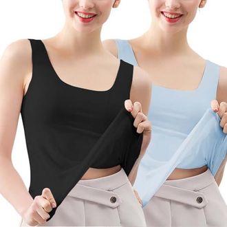 Generic HUIFUAO Lot de 2 débardeurs sans Manches pour Femme - Grande Taille - Noir, Noir + Bleu, 4XL
