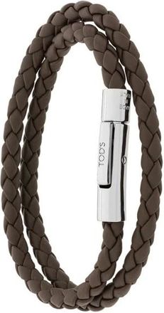 Tod's Homme, Accessoires, Brun, Taille: ONE Size Bracelet Double Tour en Cuir Tressé