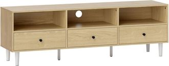 HOMCOM Homcom - Meuble tv banc tv sur pieds effilés - 3 tiroirs, 3 niches, passe-câble - dim. 140 x 34 x 45 cm - métal effet bois naturel