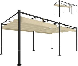 OUTSUNNY Pergola de jardin - Outsunny - double toit r&eacute;tractable, structure m&eacute;tallique ultra-stable - 570x295x221cm - beige