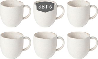 Costa Nova Vermont Kaffeetassen - 6er-Set, Steingut, Elfenbein wei&szlig;, 33 cl - 9 cm hoch, bauchig, handwerklich, f&uuml;r Kaffee, Cappuccino, Tee und Kakao oder als Sup