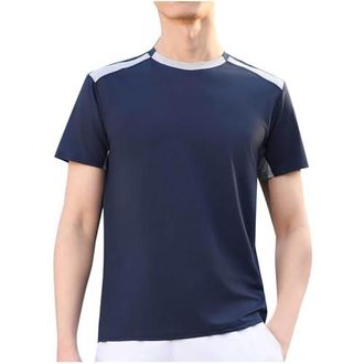 Generic T-shirt &agrave; col rond uni d&eacute;contract&eacute; classique polyvalent extensible l&eacute;ger respirant basique &agrave; manches courtes pour course &agrave; pied gym, Bleu marine 02, 3