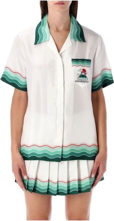 Casablanca Femme, Blouses et Chemises, Blanc, Taille: 40 FR Montagne Ondul&eacute;e Chemise &agrave; Manches Courtes en Soie