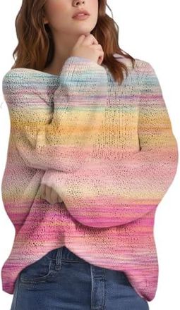 Generic Pull pour femme - Imprim&eacute; artistique - Col rond - Tendance - Manches longues - Doux et confortable - Haut d&eacute;contract&eacute; pour lhiver - Chaud - Superposit