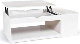IDMarket Idmarket - Table basse plateau relevable rectangulaire elea avec coffre bois blanc