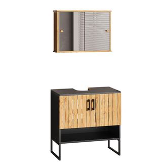 Vicco Badm&ouml;bel-Set Bambus Vayra, bestehend aus Waschbeckenunterschrank, Spiegelschrank - Viel Stauraum Oben und unten