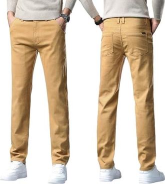 Generic Pantalon chino &eacute;l&eacute;gant et d&eacute;contract&eacute; pour homme, coupe ajust&eacute;e, extensible, coupe droite, couleur unie, pantalon chino &agrave; devant plat, coupe classique
