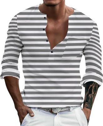 Generic Chemise ray&eacute;e pour homme 2026 - Style d&eacute;contract&eacute; - &Agrave; manches longues - Pour entra&icirc;nement int&eacute;rieur et ext&eacute;rieur, gris, XXL