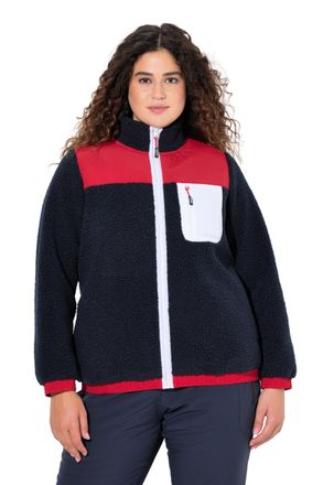 Ulla Popken Damen große Größen Übergrößen Plus Size Teddyfleece-Jacke, Patches, Stehkragen, 2-Wege-Zipper Marine 50+ 823345130-50+