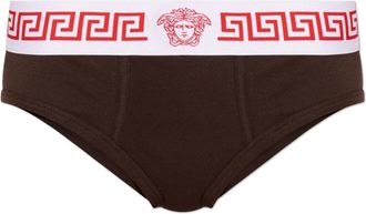 Versace Femme, Sous-v&ecirc;tements, Brun, Taille: 46 FR Briefs en jersey de coton c&ocirc;tel&eacute;