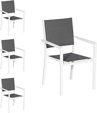 Happy Garden Lot de 4 chaises rembourr&eacute;es en Aluminium Blanc - textil&egrave;ne Gris
