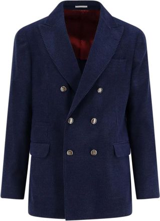 Brunello Cucinelli Homme, Vestes, Bleu, Taille: XL Blazer en velours côtelé déstructuré à boutonnage simple et demi