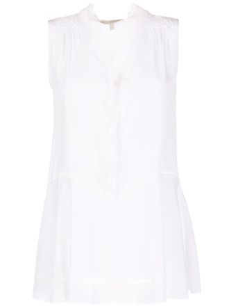 Shiatzy Chen blouse sans manches en soie &agrave; volants - Blanc