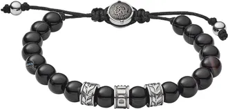 Diesel Armband Für Männer Perlen, 16,5 Cm-25 Cm Schwarzes Halbedelsteinarmband, DX1101040