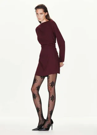 Mango Robe ajust&eacute;e avec d&eacute;tail fronc&eacute; grenat - Femme - XS - MANGO