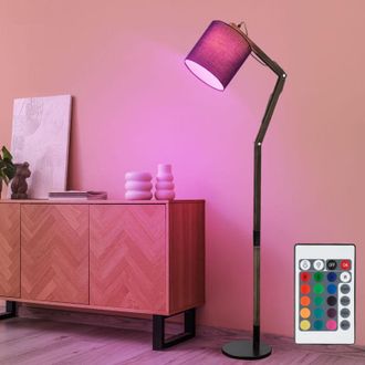 Globo Lighting Lampadaire télécommande dimmable lampe articulée bois textile abat-jour lampe de salon mobile, métal noir marron, rgb led 8,5W 806Lm blanc chaud, h