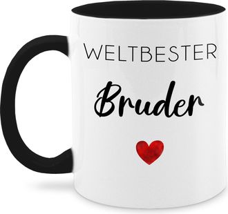 Shirtracer Tasse Tassen 325ml - Weltbester Bruder Geschenk | Geschenkidee f&uuml;r den besten Bruder der Welt | Geschenke f&uuml;r Br&uuml;der - 325 ml - Schwarz - herz geburts