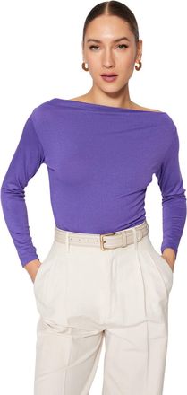 Trendyol Trendyol Damen Regular Bodycon U-Boot Gestrickt Bluse, Zwetschge, L