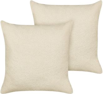 Beliani Beliani - Dekokissen 2er Set Beige Boucl&eacute; Quadratisch 60x60 cm Bezug mit F&uuml;llung Rei&szlig;verschluss Einfarbig Modern Wohnzimmer Schlafzimmer Sofakissen