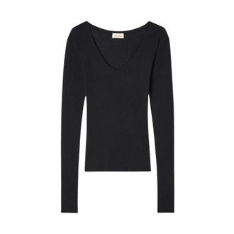 American Vintage Femme, Pulls, Noir, Taille: 40 FR T-shirt col V Massachusetts