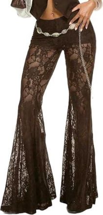 Generic QXDZSW Pantalon en dentelle taille haute pour femme en forme de cloche Pantalon tendance &eacute;vas&eacute; &agrave; jambe large pour le printemps, b, L