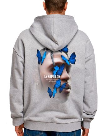 Mister Tee Upscale Unisex Kapuzenpullover Le Papillon Heavy Oversize Hoody, Unisex Hoodie mit R&uuml;ckenprint, Oversize Fit, Grey, XL