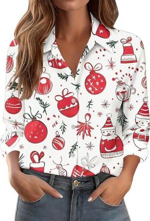 Generic HUIFUAO Chemisiers de No&euml;l pour femmes - Imprim&eacute;s dr&ocirc;les darbre de No&euml;l et de bonhomme de neige - Hauts de f&ecirc;te de No&euml;l - Robes de f&ecirc;te taille plus - 