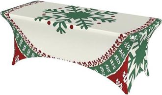 Generic Nappe extensible rectangulaire avec motif sapin de No&euml;l flocon de neige - Lavable et infroissable - Pour terrasse, mariage, banquet, f&ecirc;te, &eacute;v&eacute;nement