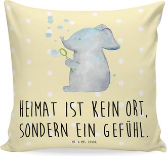 Mr. & Mrs. Panda Sofakissen Elefant Seifenblasen - Geschenk, Dickh&auml;uter, Dekokissen 40x40, Gute Laune, lustige Spr&uuml;che, Tiere, Kissen 40x40 Waschbar