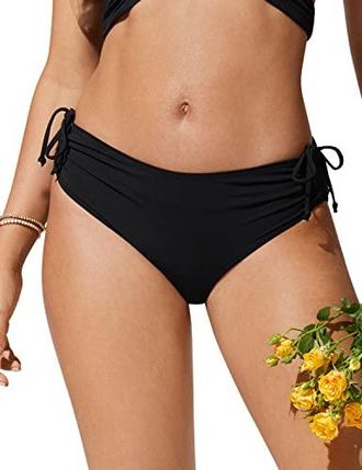 CRZ YOGA Bas de Bikini pour Femme Slip de Bain Ajustable à Nouer sur Le côté Noir 38