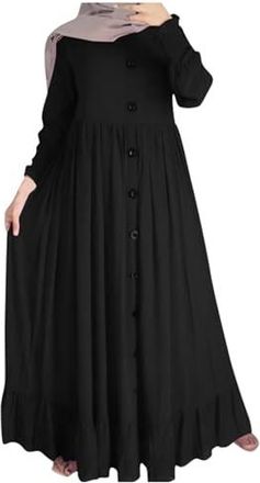 Generic Robe Abaya pour femme en lin m&eacute;lang&eacute;, coupe ample, grande taille, ourlet &agrave; volants, robe d&eacute;contract&eacute;e, robe de pri&egrave;re islamique modeste, tenue Duba&iuml;, 
