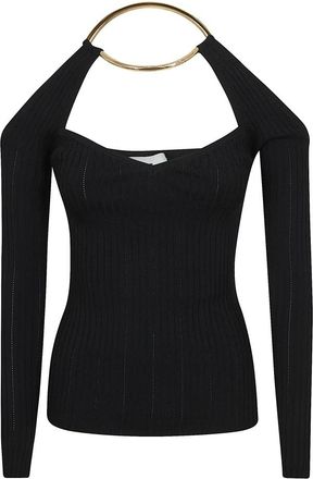Elisabetta Franchi Femme, Blouses et Chemises, Noir, Taille: 40 FR Haut en maille avec d&eacute;tail bijou