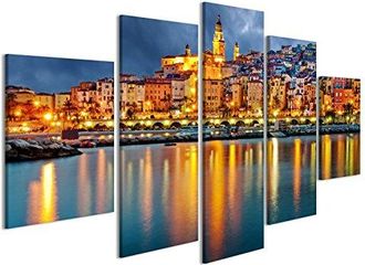 Islandburner Tableau sur toile Village proven&ccedil;al de Menton apr&egrave;s le coucher du soleil Tableaux, Image, Poster JCJ