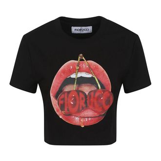 Fiorucci Mouth Print Cropped T-shirt - - Tops - Damen - Schwarzk - S