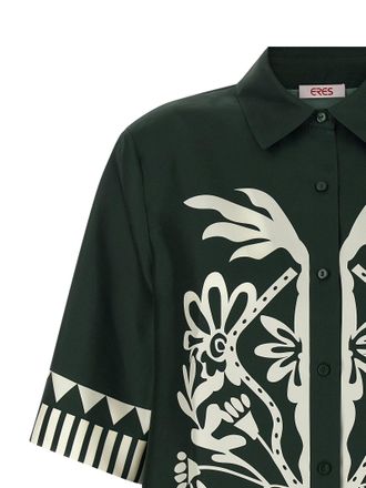 Eres Botanical Print Silk Twill Shirt - Green