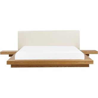Beliani Lit Double Japonais 180 x 200 cm en MDF Bois Fonc&eacute; Marron &agrave; Tables de Chevet Zen