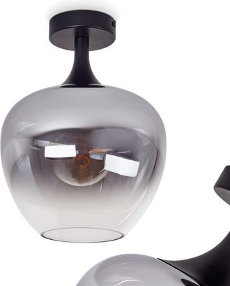 HOFSTEIN Deckenleuchte Azurara, moderne Deckenlampe aus Metall/Glas in Schwarz/Rauchfarben/Klar, 1-flammige Leuchte im Retro/Vintage-Design mit Schirm aus Glas