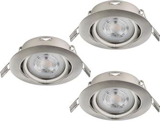 Eglo 3er Set LED Einbaustrahler Favazzina, runde Deckenspots, Deckenstrahler flach aus Metall in Silber, inkl. GU10 Leuchtmittel, warmwei&szlig;, &Oslash; 8,8 cm