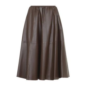 Alberta Ferretti Jupe Midi en Cuir Nappa - Femme - Jupes - Brun - Taille: 38 FR