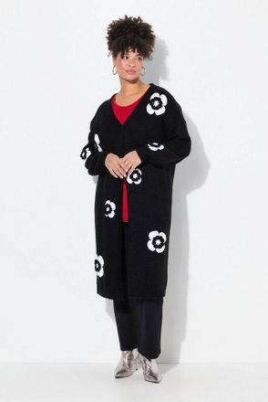 Miamoda Strickjacke Strickjacke Straight Fit Bl&uuml;ten-Streifen Langarm