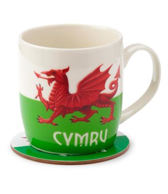 Puckator Wales walisischer Drache Cymru Porzellan-Tee-/Kaffeetasse und Untersetzer-Set - lustige Wohnaccessoires - niedliche Geschenke für Freundin - große Tas