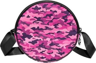 Generic Sac &agrave; bandouli&egrave;re Circle pour femme, petit sac &agrave; bandouli&egrave;re rose camouflage avec fermeture &eacute;clair, bretelles r&eacute;glables, sac &agrave; main rond d&eacute;contract&eacute; p