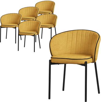 ML Design ML-Design Esszimmerst&uuml;hle 6er Set Senf, K&uuml;chenst&uuml;hle mit Stoffbezug und Metallbeinen, Wohnzimmerstuhl mit R&uuml;ckenlehne, Polsterst&uuml;hle f&uuml;r Esszimmer & K
